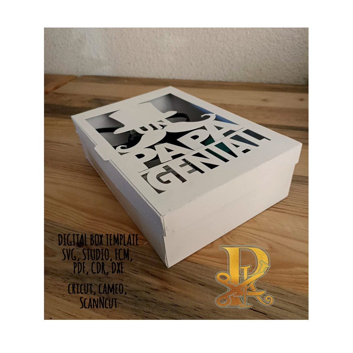 Plantilla caja Día del Padre svg, studio, fcm, Pdf, cdr, dxf Cricut corte láser silhouette cameo ...