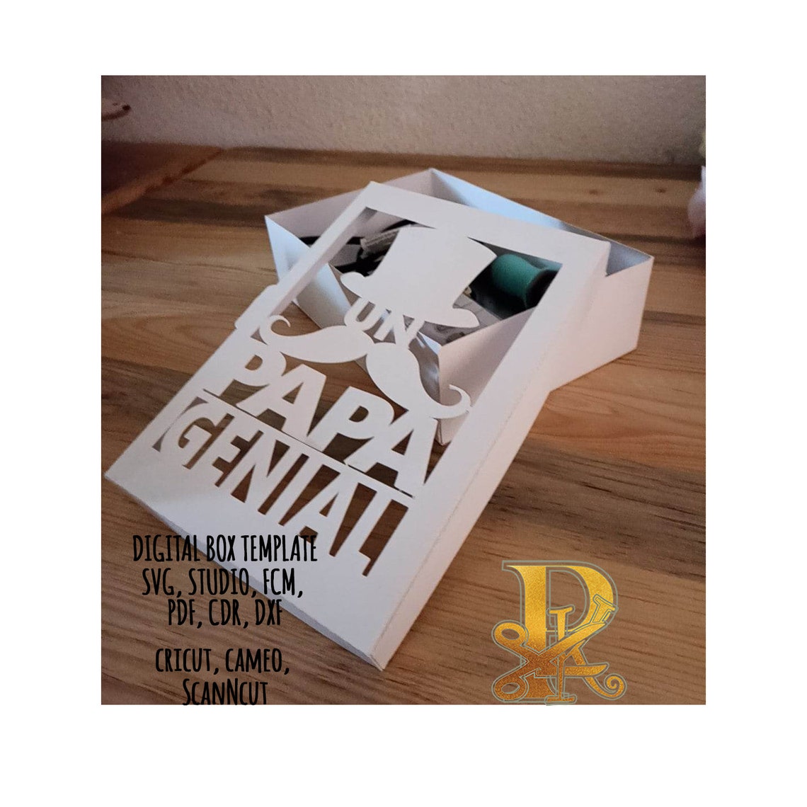 Plantilla caja Día del Padre svg, studio, fcm, Pdf, cdr, dxf Cricut corte láser silhouette cameo ...