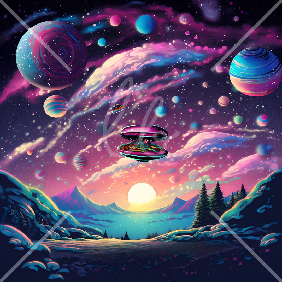 4 Colorful Funky Alien UFO Digital Image Files - Etsy