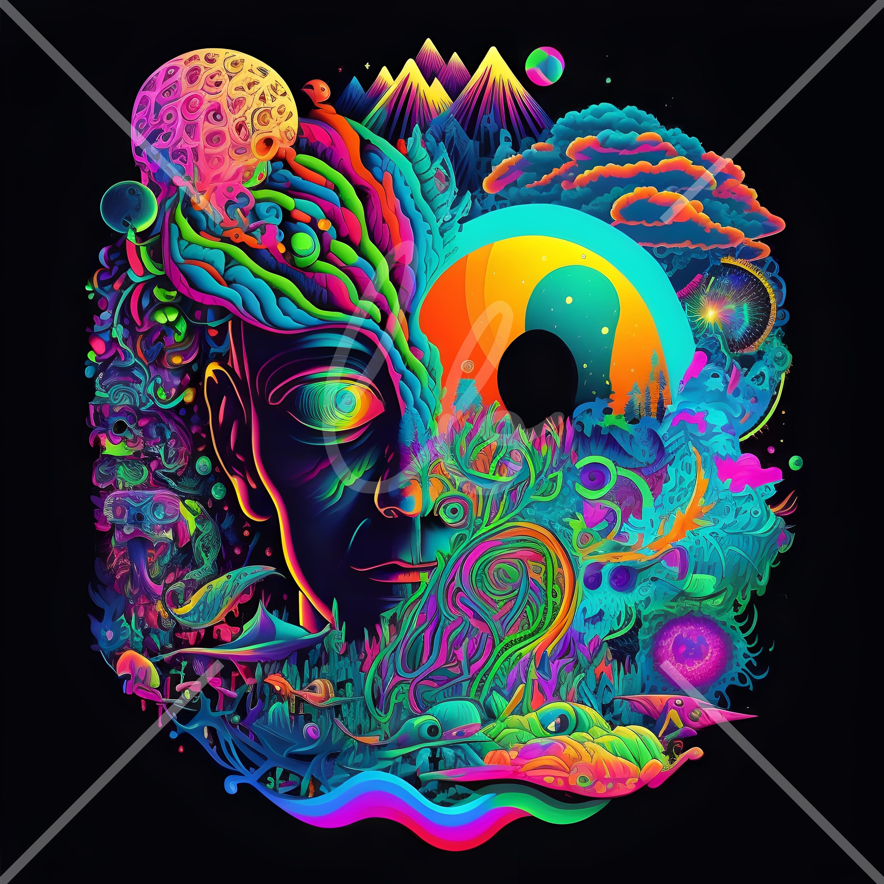 3 Trippy Psychedelic Neon Digital Image Files - Etsy