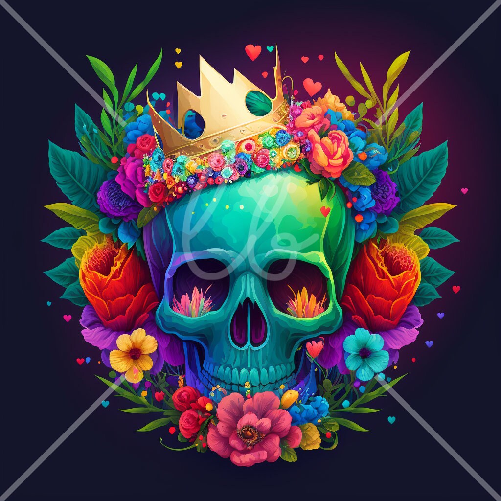 Colorful Rainbow Colored Skulls With Flowers - Etsy