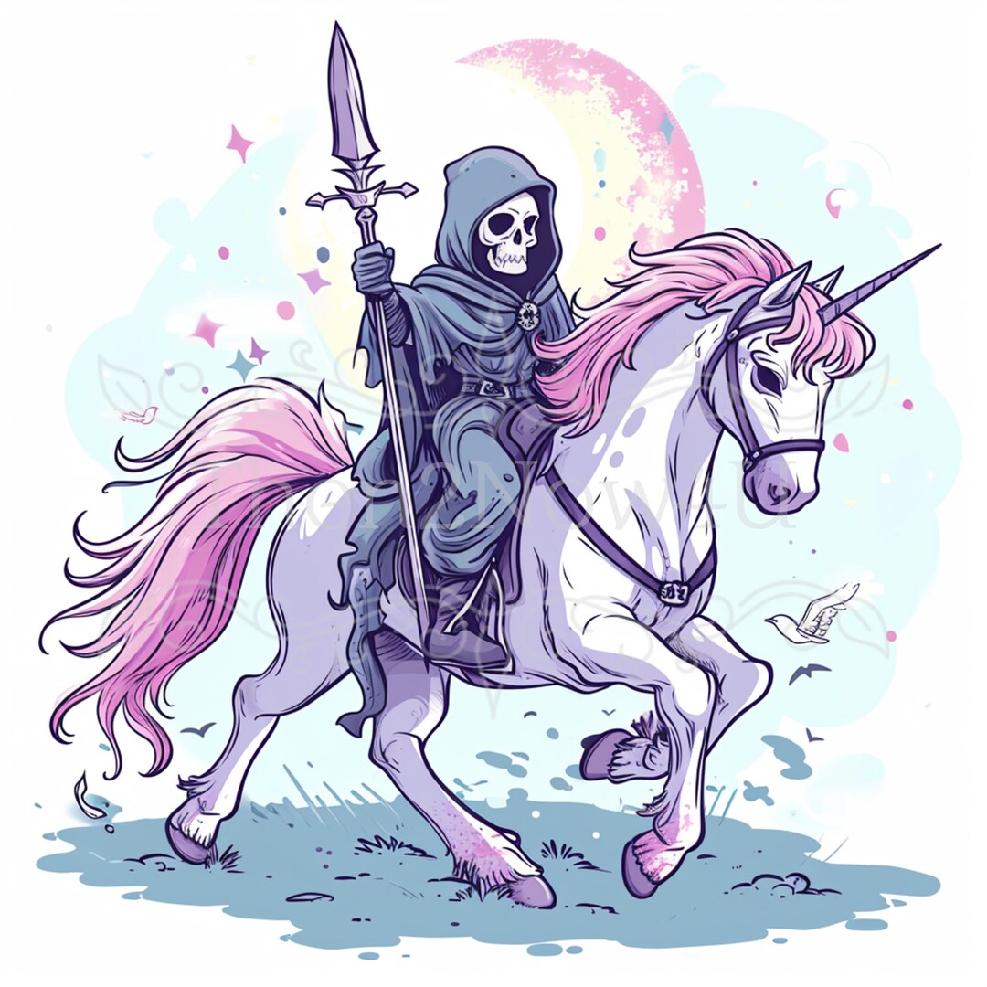 4 Pastel Grim Reaper Riding a Unicorn Digital Image Files - Etsy