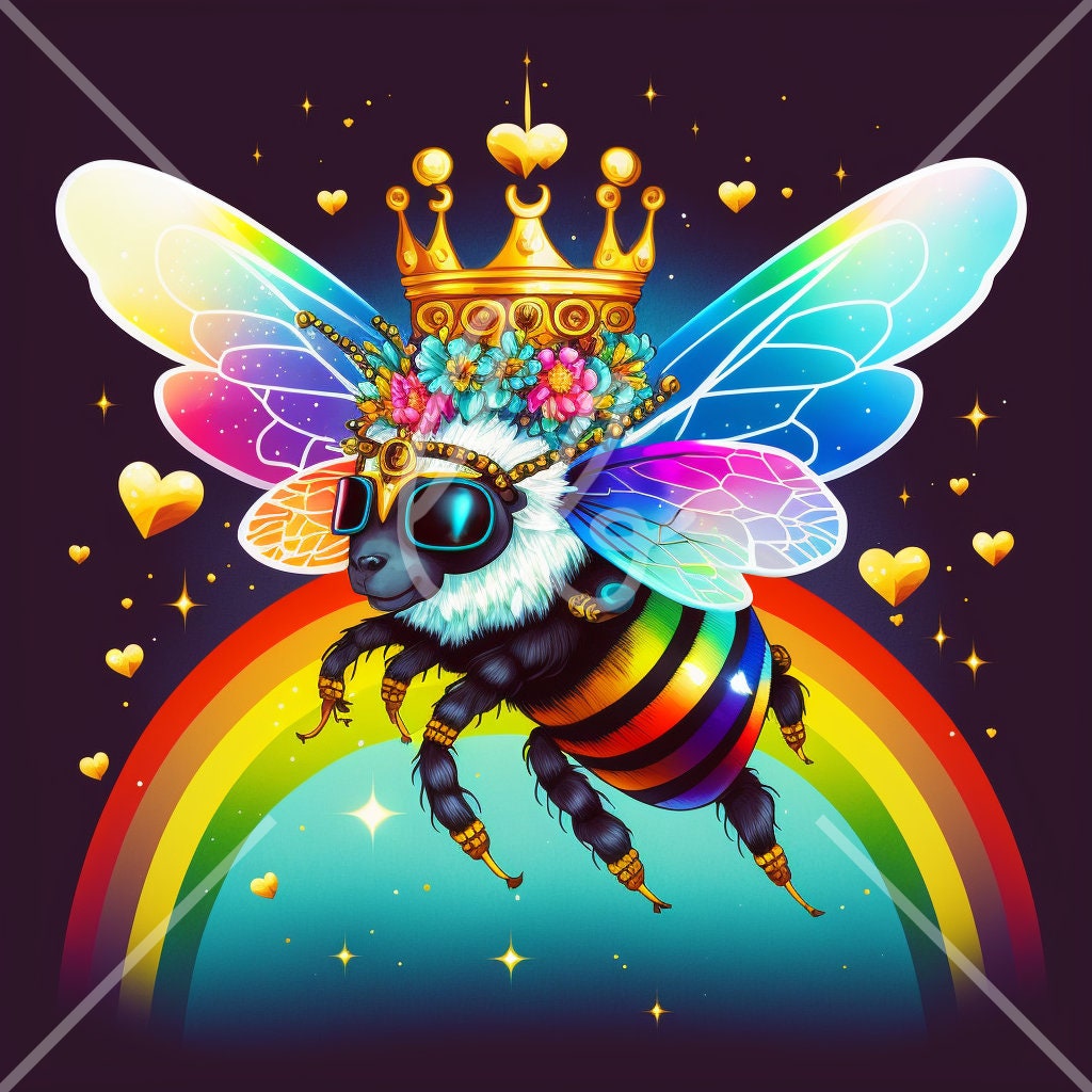 4 Cute Bumblebee Honey Bee With Crown Digital Image Files - Etsy
