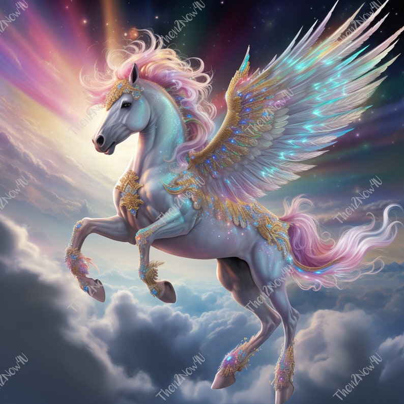 5 Iridescent Colored Pegasus Unicorn Digital Image Files - Etsy
