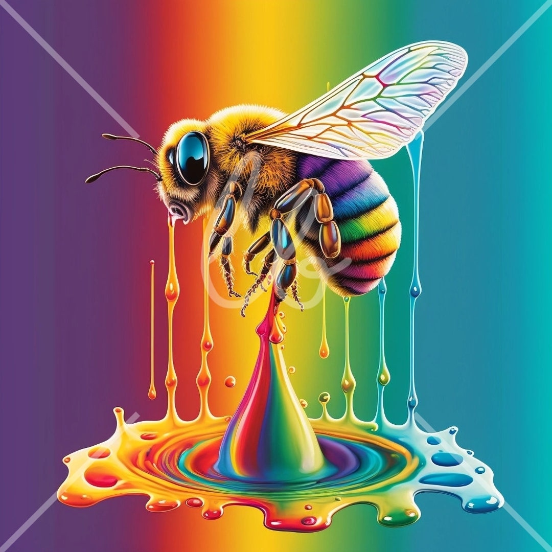 4 Cute Bee Dripping Rainbow Honey Digital Image Files - Etsy
