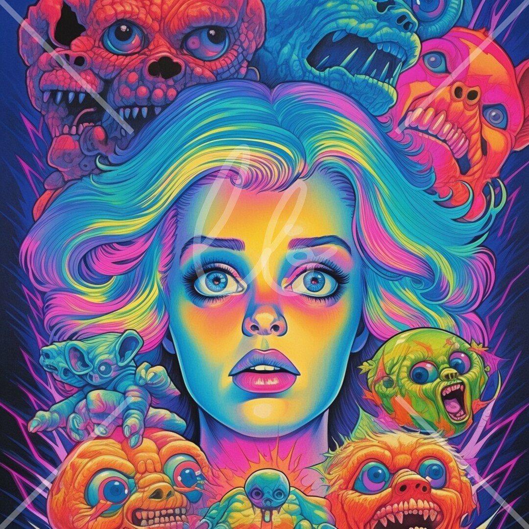 4 Colorful 1980s Style Horror Movie Digital Image Files - Etsy