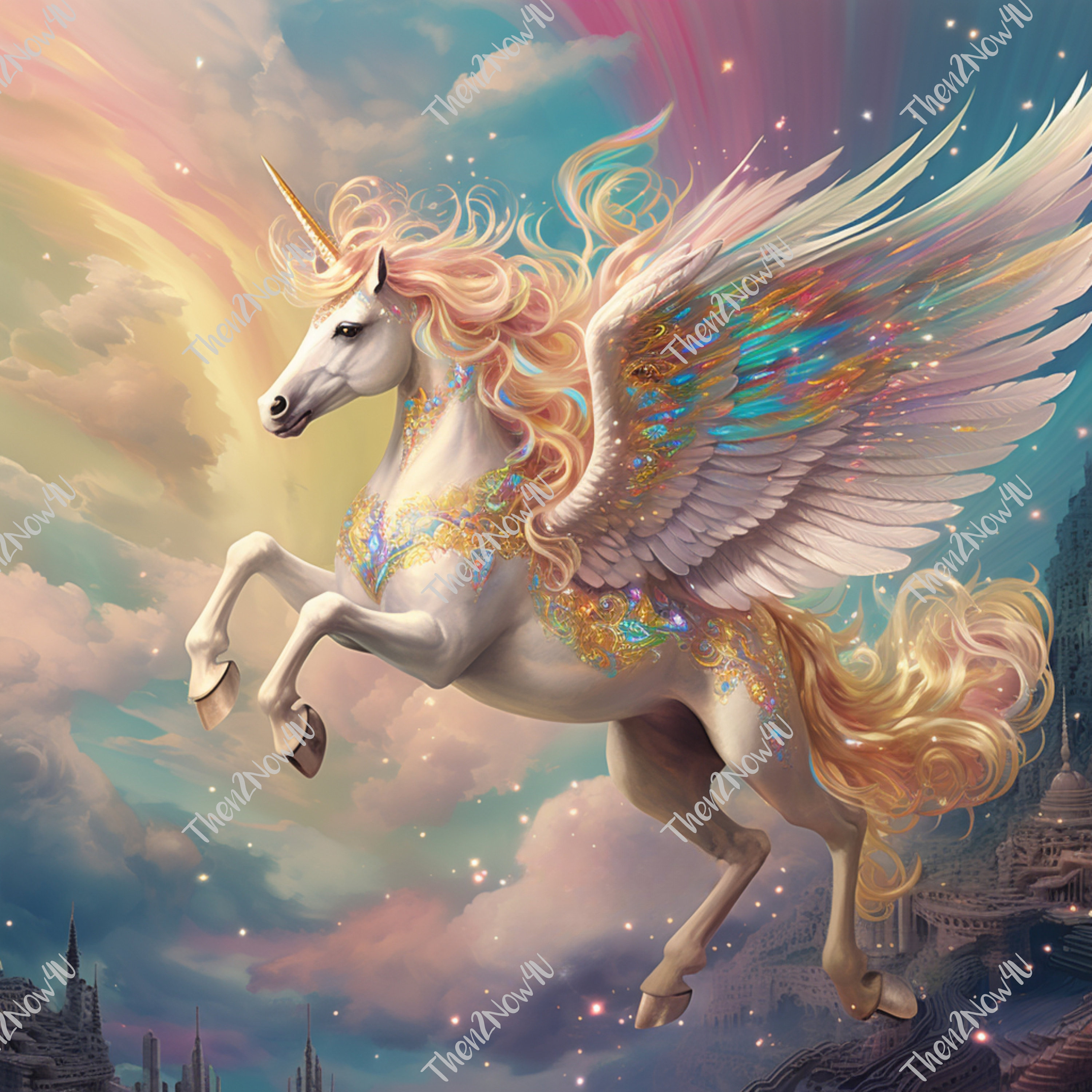 5 Iridescent Colored Pegasus Unicorn Digital Image Files - Etsy