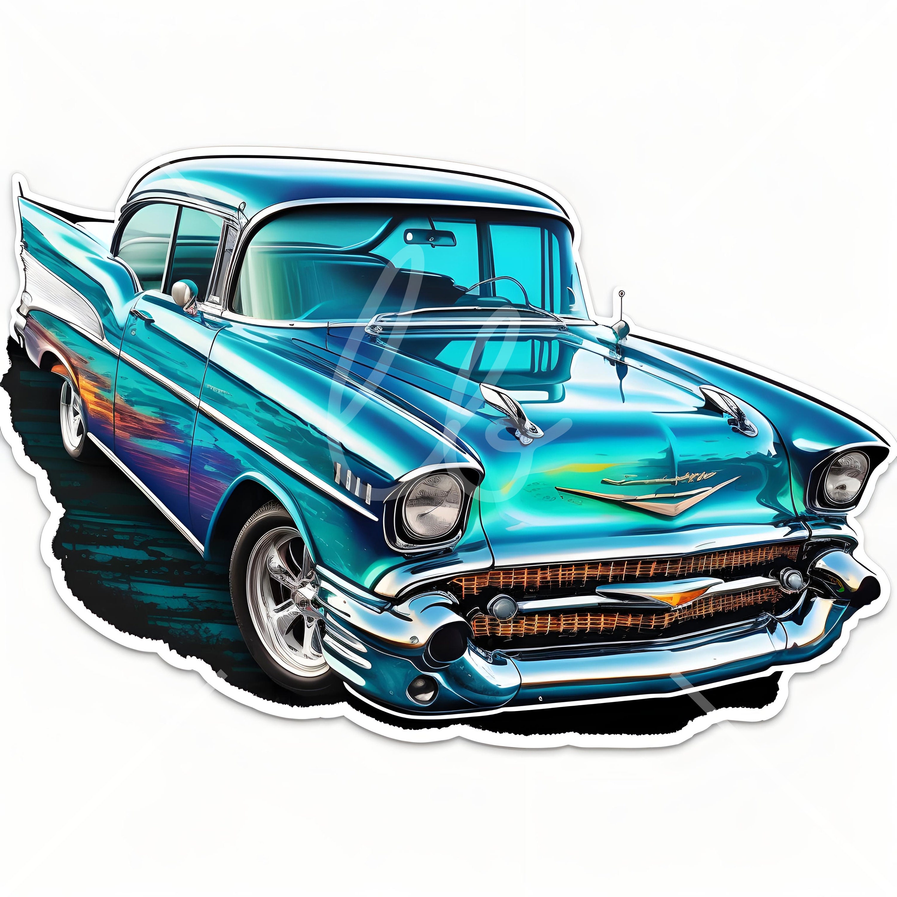 4 Blue Classic Car Stickers - Etsy
