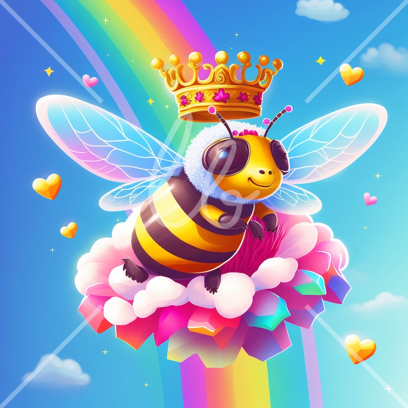 4 Cute Bumblebee Honey Bee With Crown Digital Image Files - Etsy