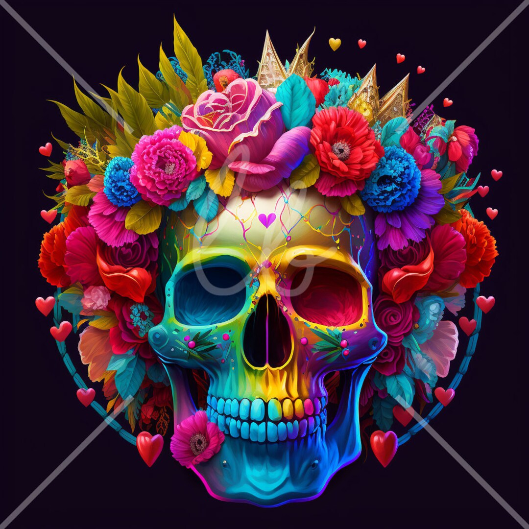 Colorful Rainbow Colored Skulls With Flowers - Etsy