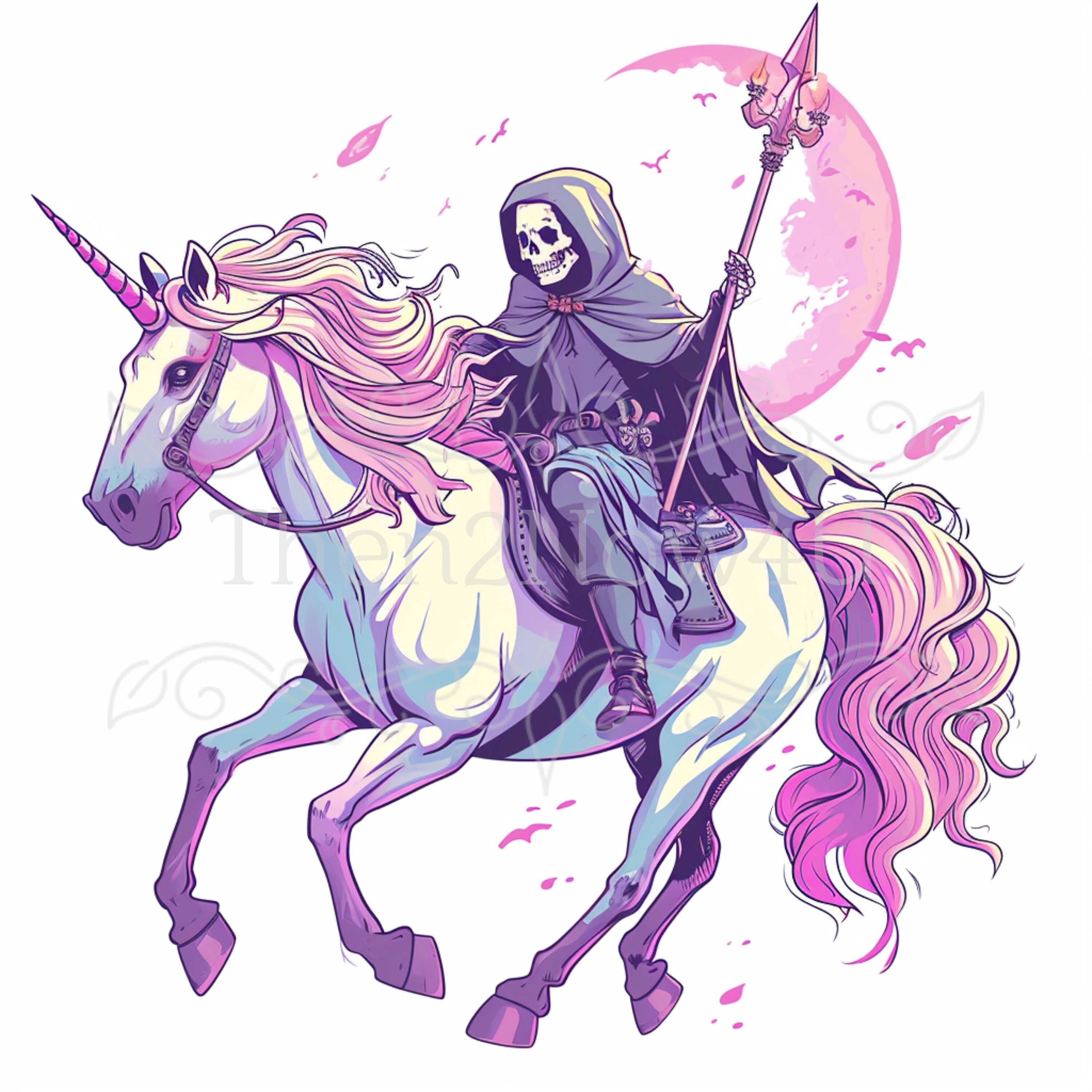 4 Pastel Grim Reaper Riding a Unicorn Digital Image Files - Etsy
