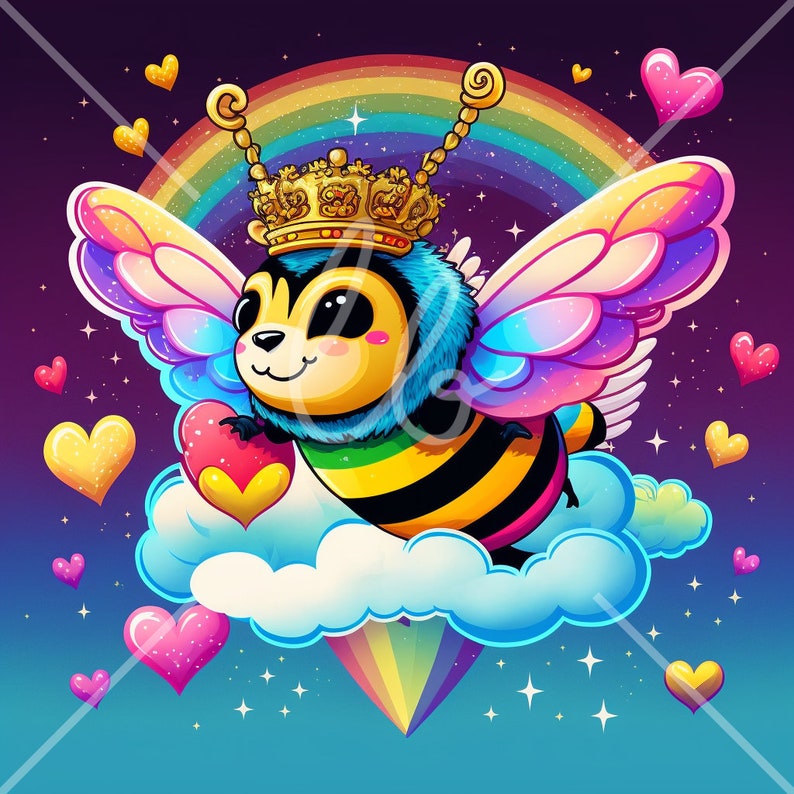 4 Cute Bumblebee Honey Bee With Crown Digital Image Files - Etsy