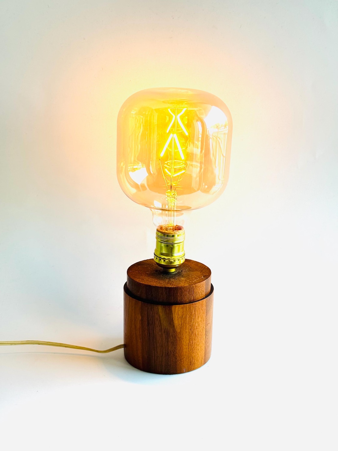 Vintage MCM Turned Wood Cylinder Lamp Base Leviton Hardware ...