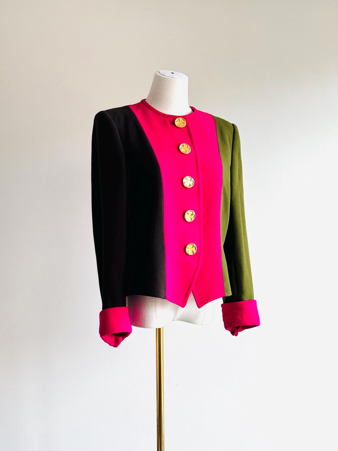 Vintage Christian Lacroix Colorblock Wool Blazer Sz 10 Fuchsia ...