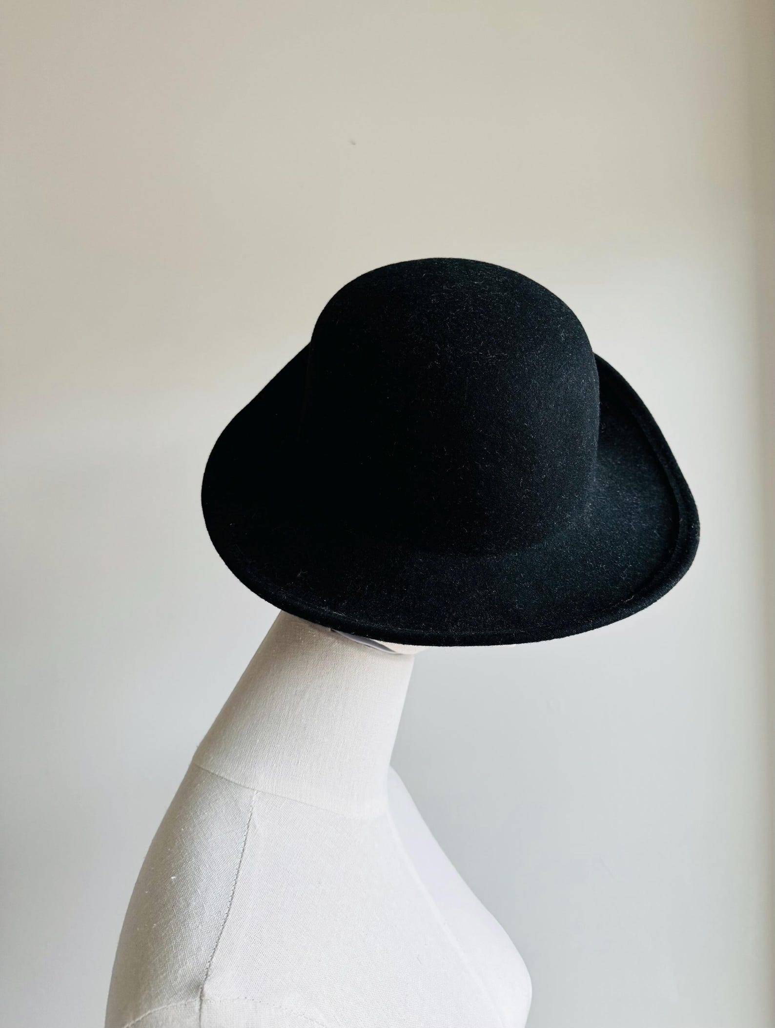 Vintage 100% Black Wool Bowler / Cloche Style Hat With Silver Horned ...