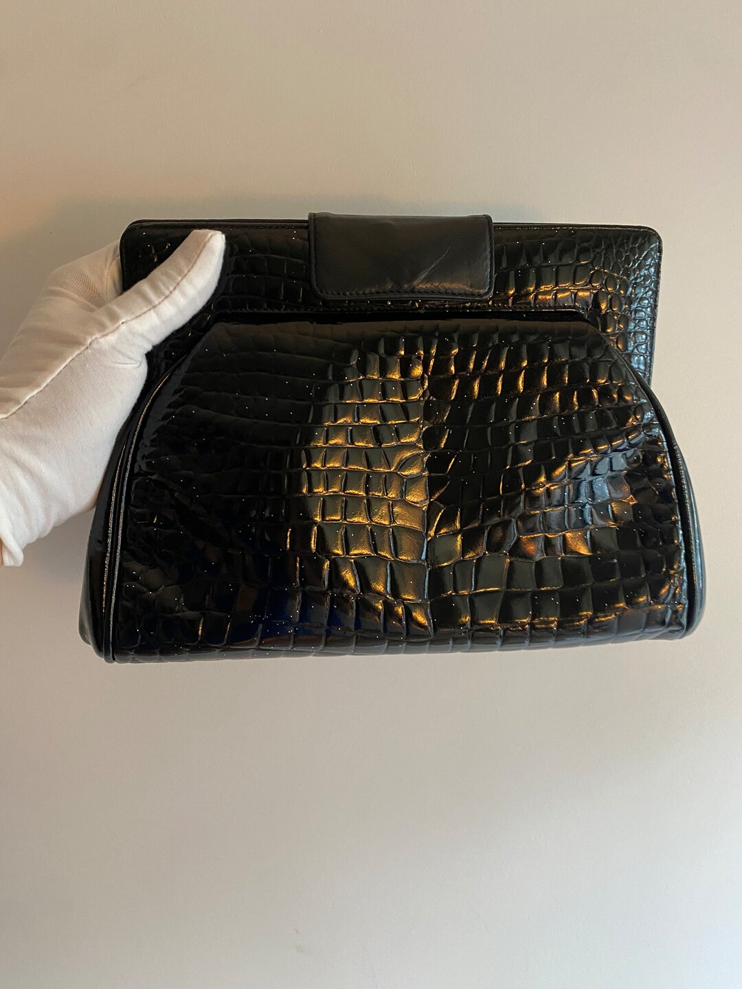 Vintage Susan Gail Croc Embossed Black Patent Leather Purse Clutch - Etsy