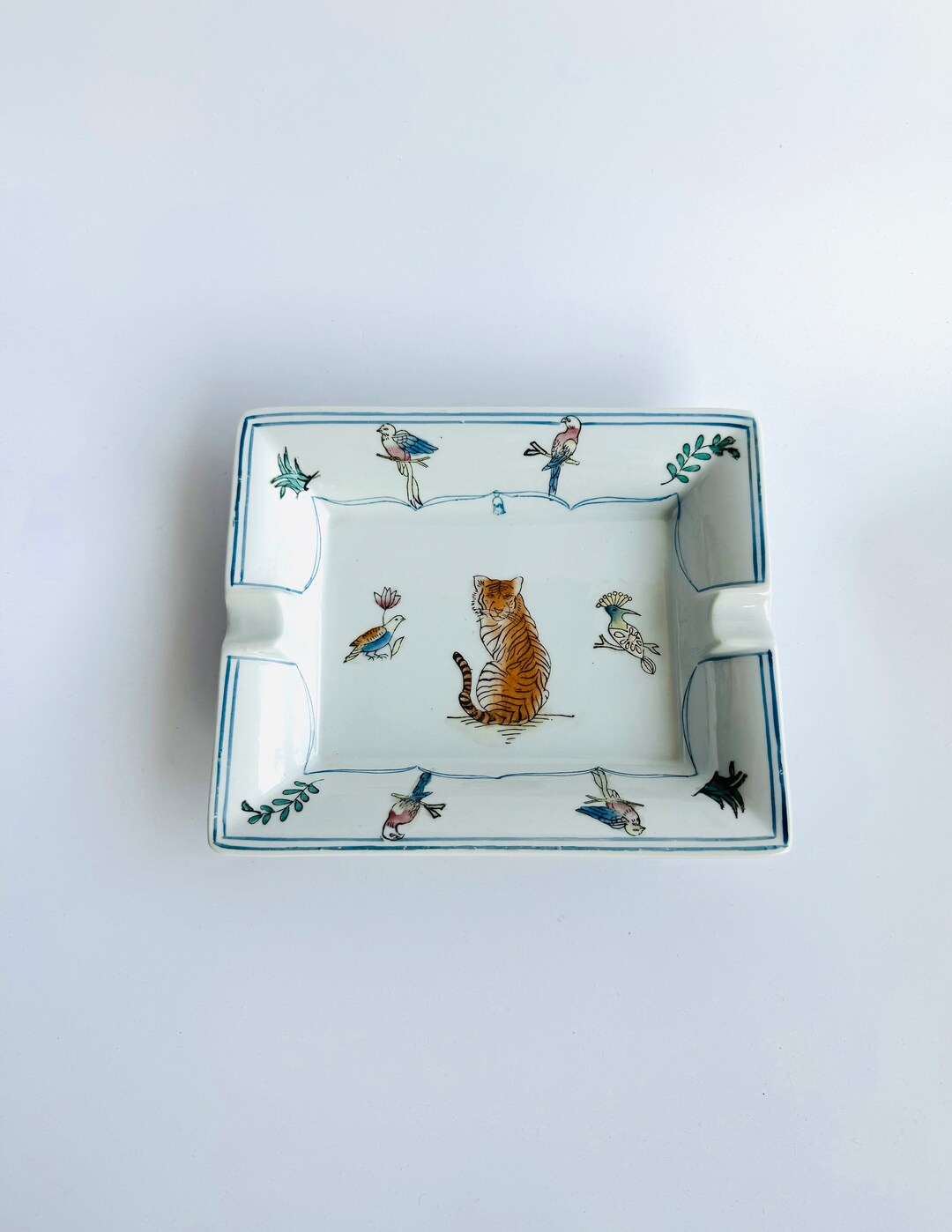 Vintage Porcelain Ashtray Cigar Ashtray Jungle Tiger Motif With Birds ...