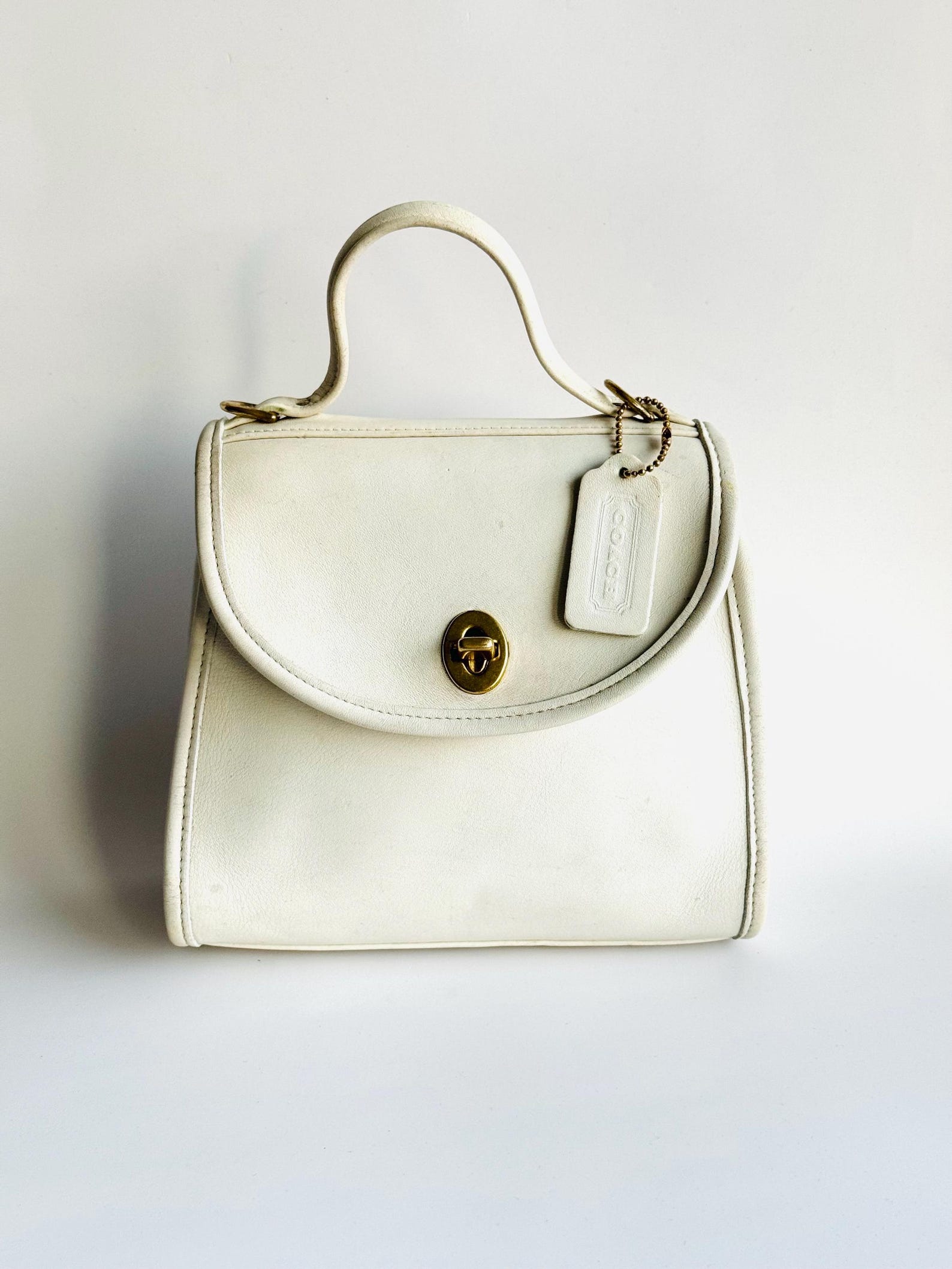 Vintage Coach White / Bone Leather Regina Top Handle Top Handle Purse ...