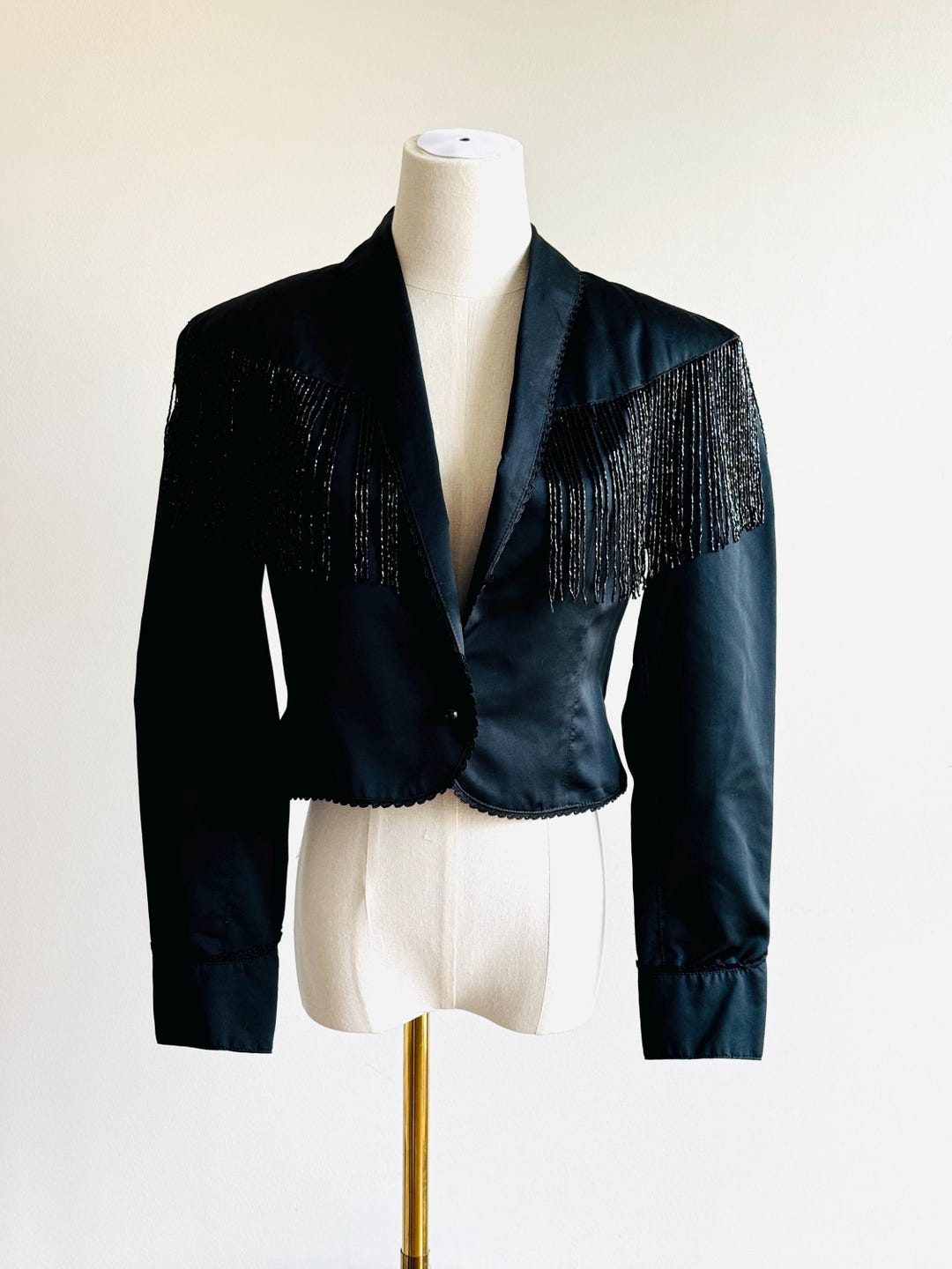 Vintage BIS Gene Ewing Beaded Fringe Jacket Black Cropped Western Style ...