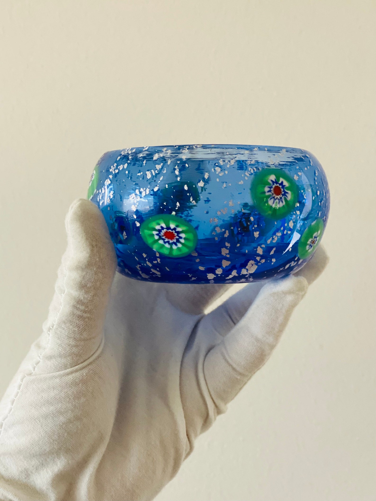 Postmodern Blue Handblown Glass Bowl With Murrini / Millefiore and ...