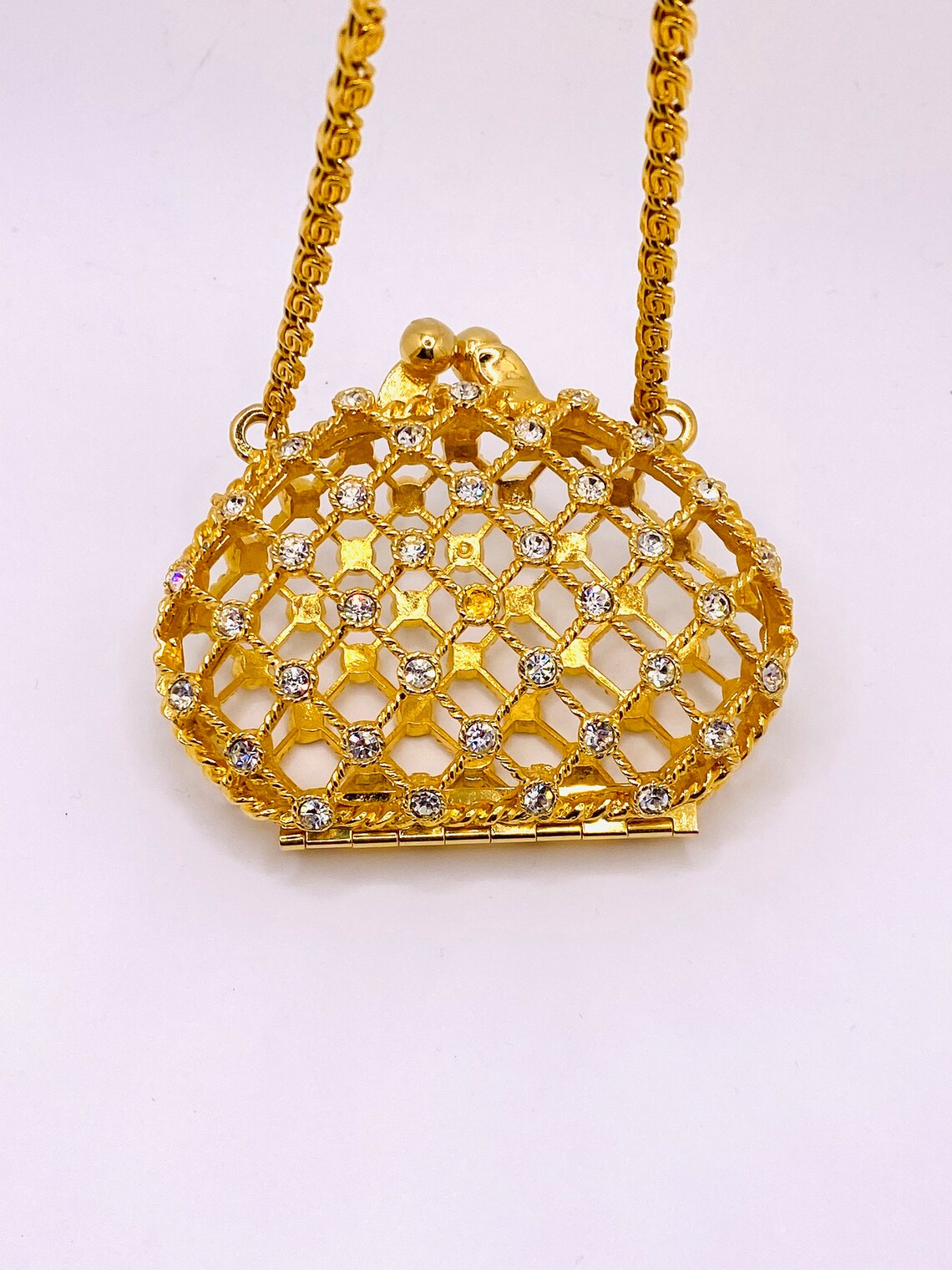 Craft Metal and Crystal Kisslock Cage Basket Weave Motif Micro Bag ...