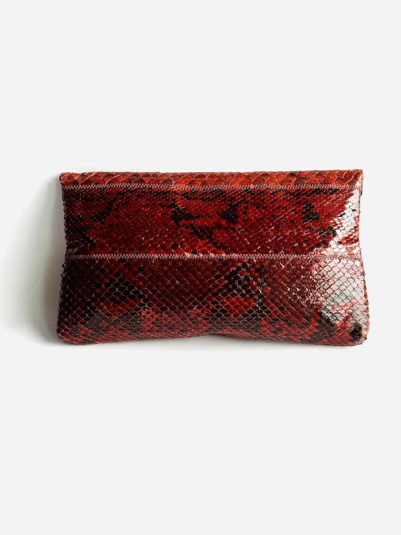 Vintage Ruth Saltz Rust Red Toned Snake Skin Patchwork Envelope Clutch ...