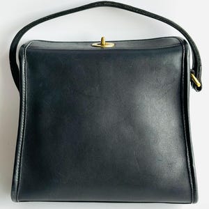 Vintage Black Leather Coach Geometric 9043 Top Handle Purse Bag Classic ...