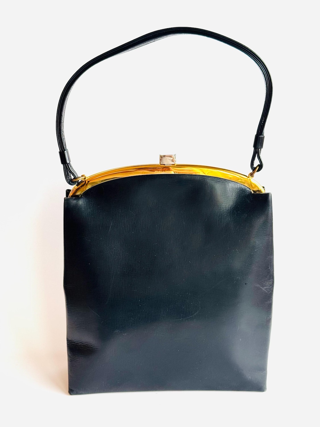 Vintage Top Handle Framed Handbag Leather With Red Interior Lining ...