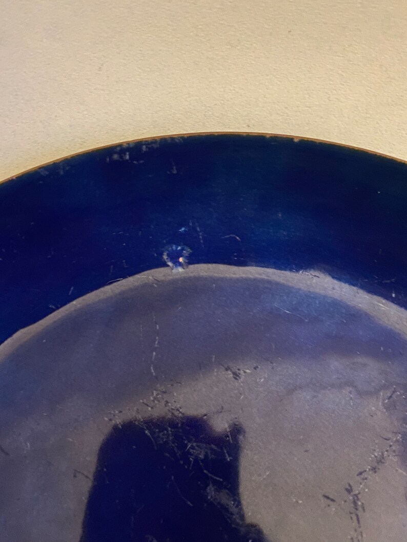 Vintage MCM Bovano Large Enamel Over Copper Metal Ashtray Large Cobalt ...