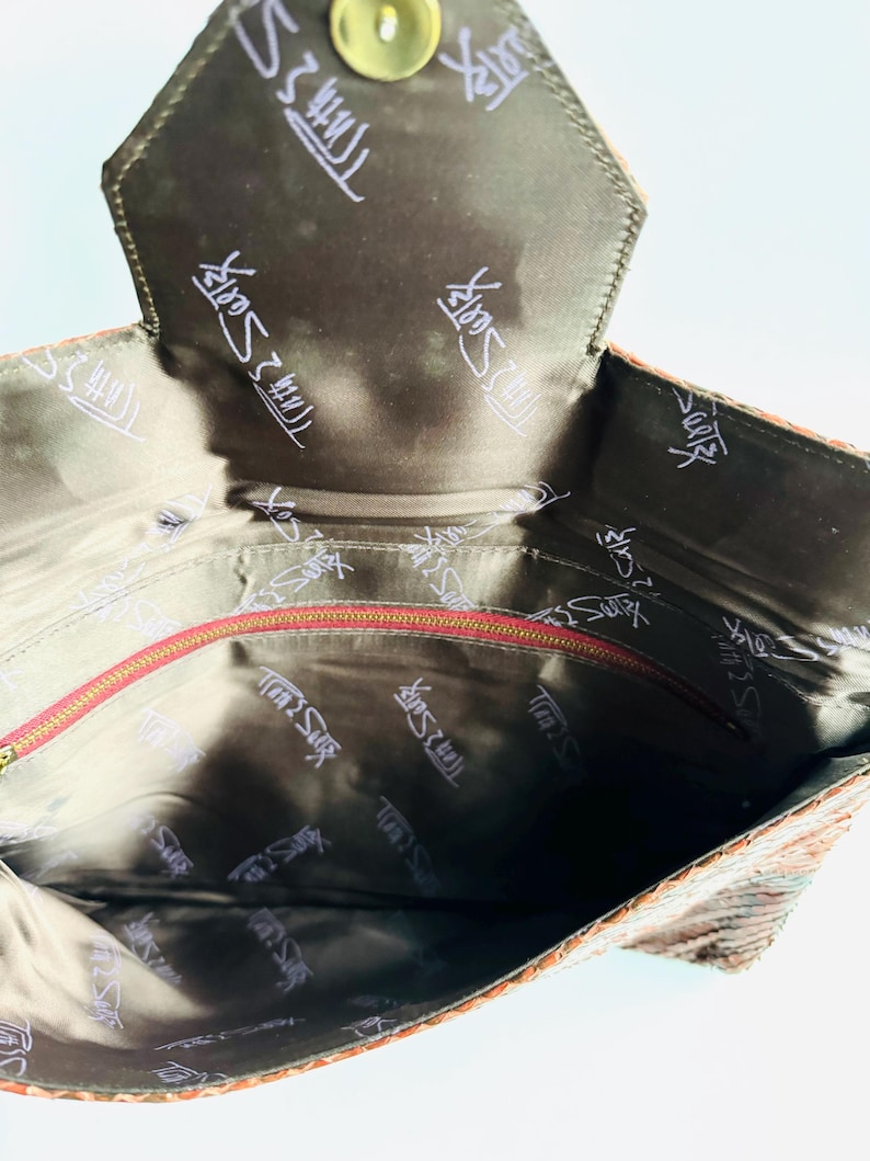 Vintage Ruth Saltz Rust Red Toned Snake Skin Patchwork Envelope Clutch ...