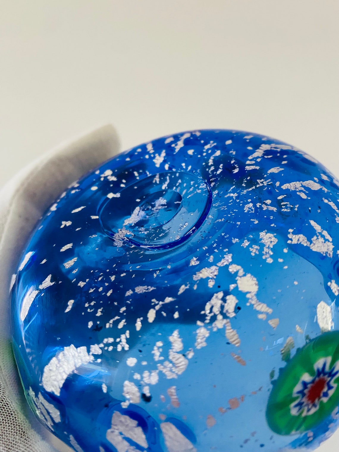 Postmodern Blue Handblown Glass Bowl With Murrini / Millefiore and ...