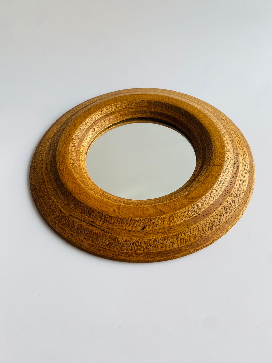 Vintage Artisanal Segmented Wood Porthole Mirror by Wally Schwab W ...