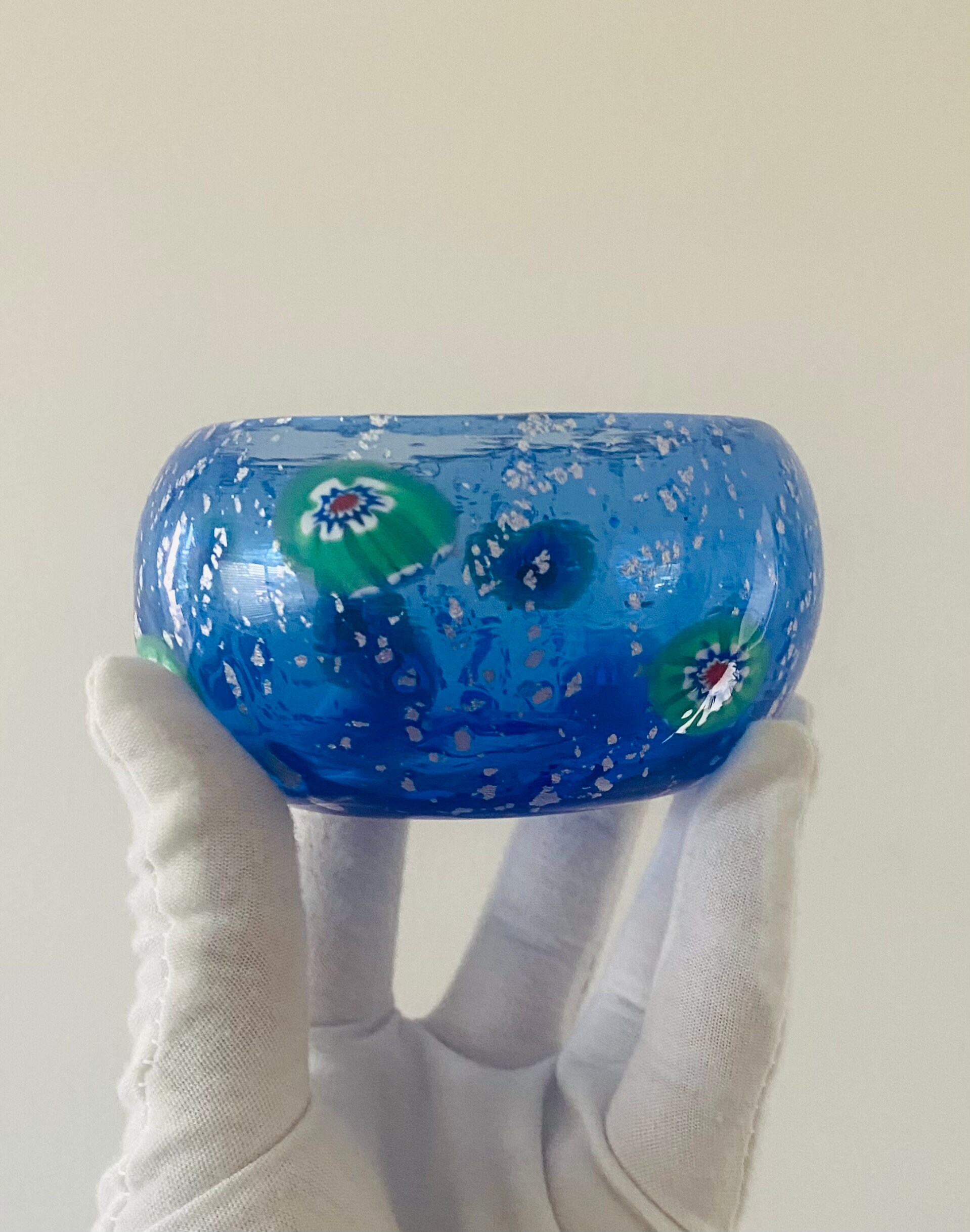 Postmodern Blue Handblown Glass Bowl With Murrini / Millefiore and ...