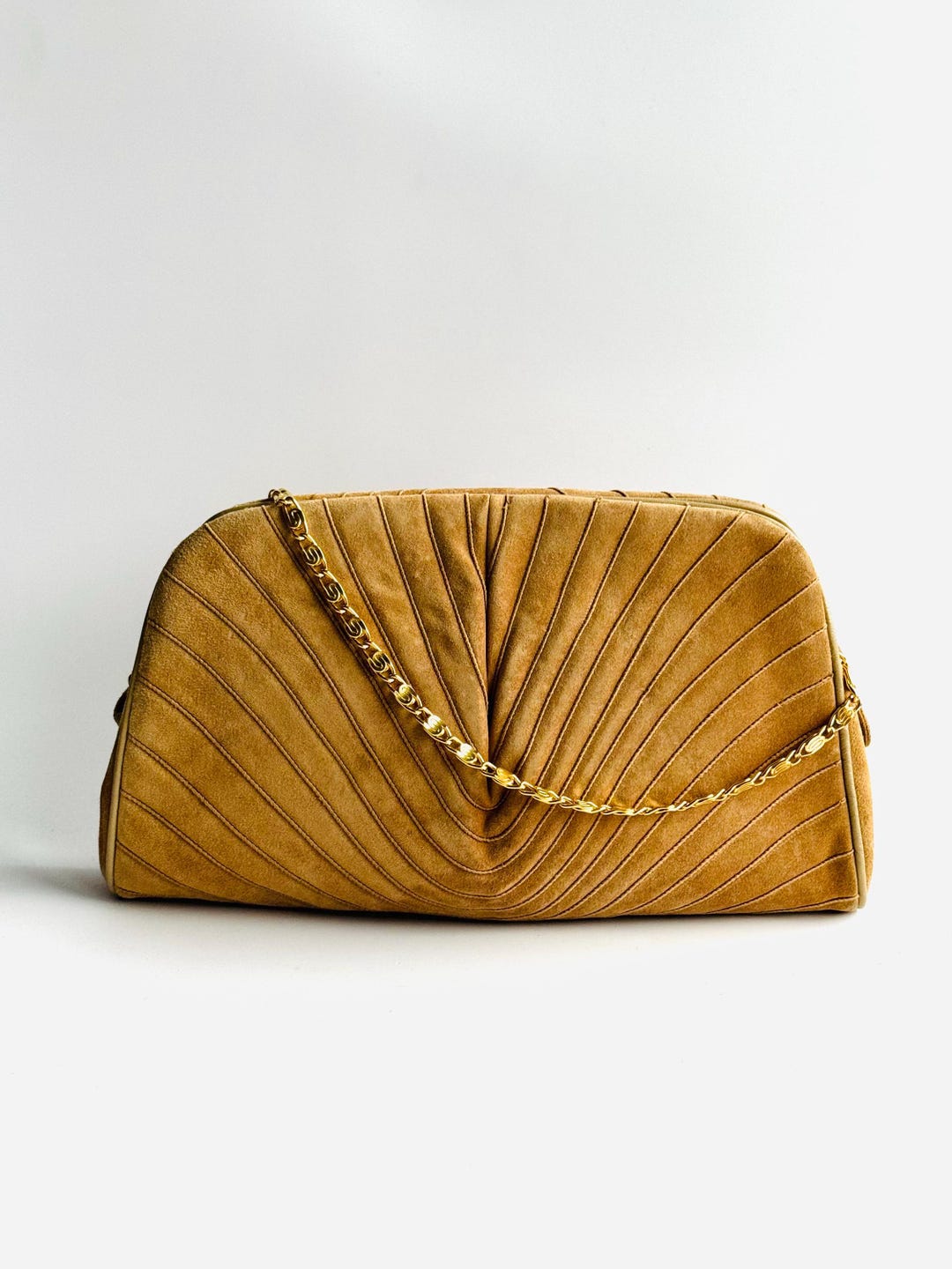 Vintage Toffee Suede Stitch Detail Leather Trim Purse Camel Colored ...