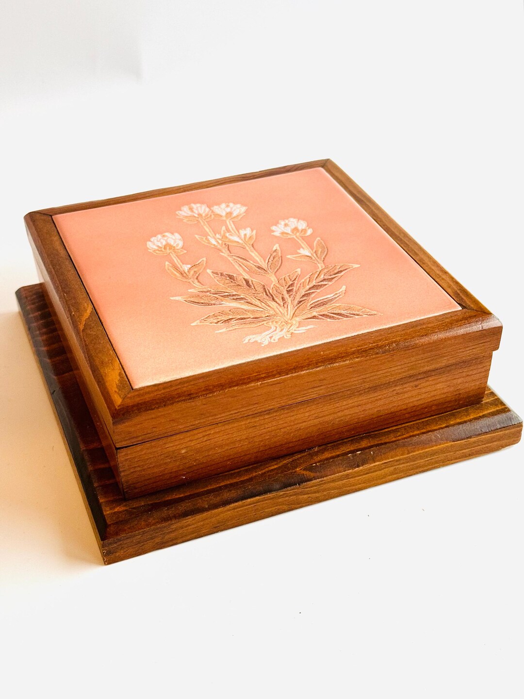 Vintage Ceramic Pink Tiled Wood Jewelry Box With Floral Motif - Etsy