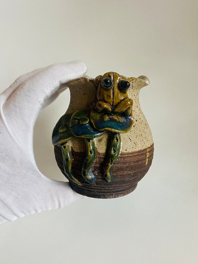 Art Pottery Vase Majolica Frog Mushroom Motif - Etsy