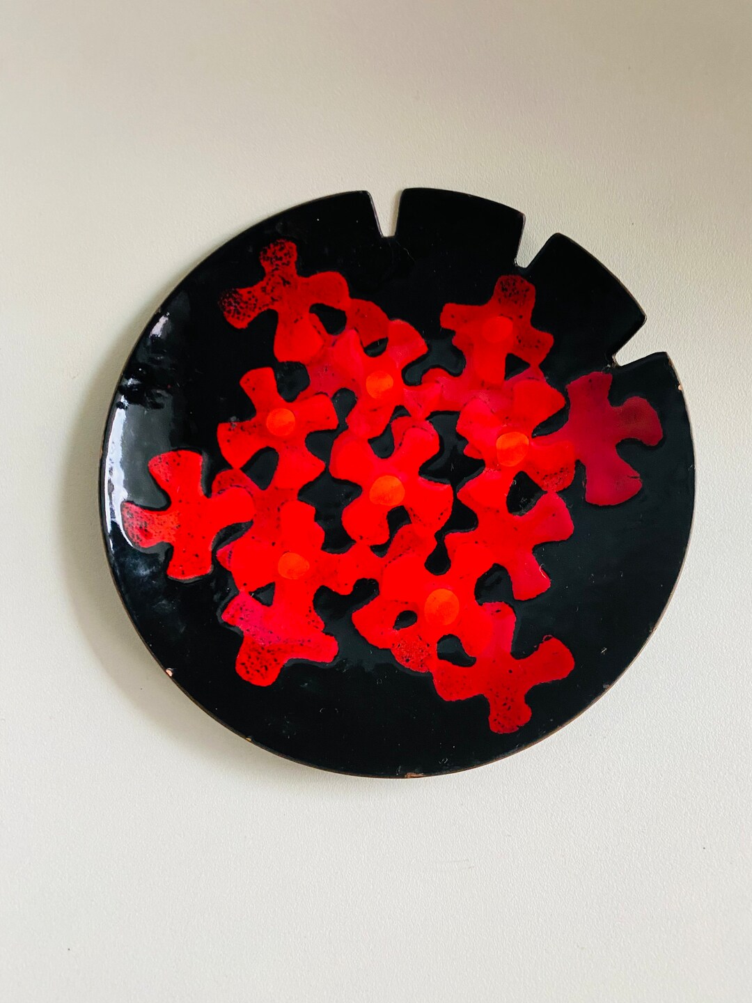 Vintage MCM Bovano Enamel Abstract Floral Ashtray Handcrafted Trinket ...