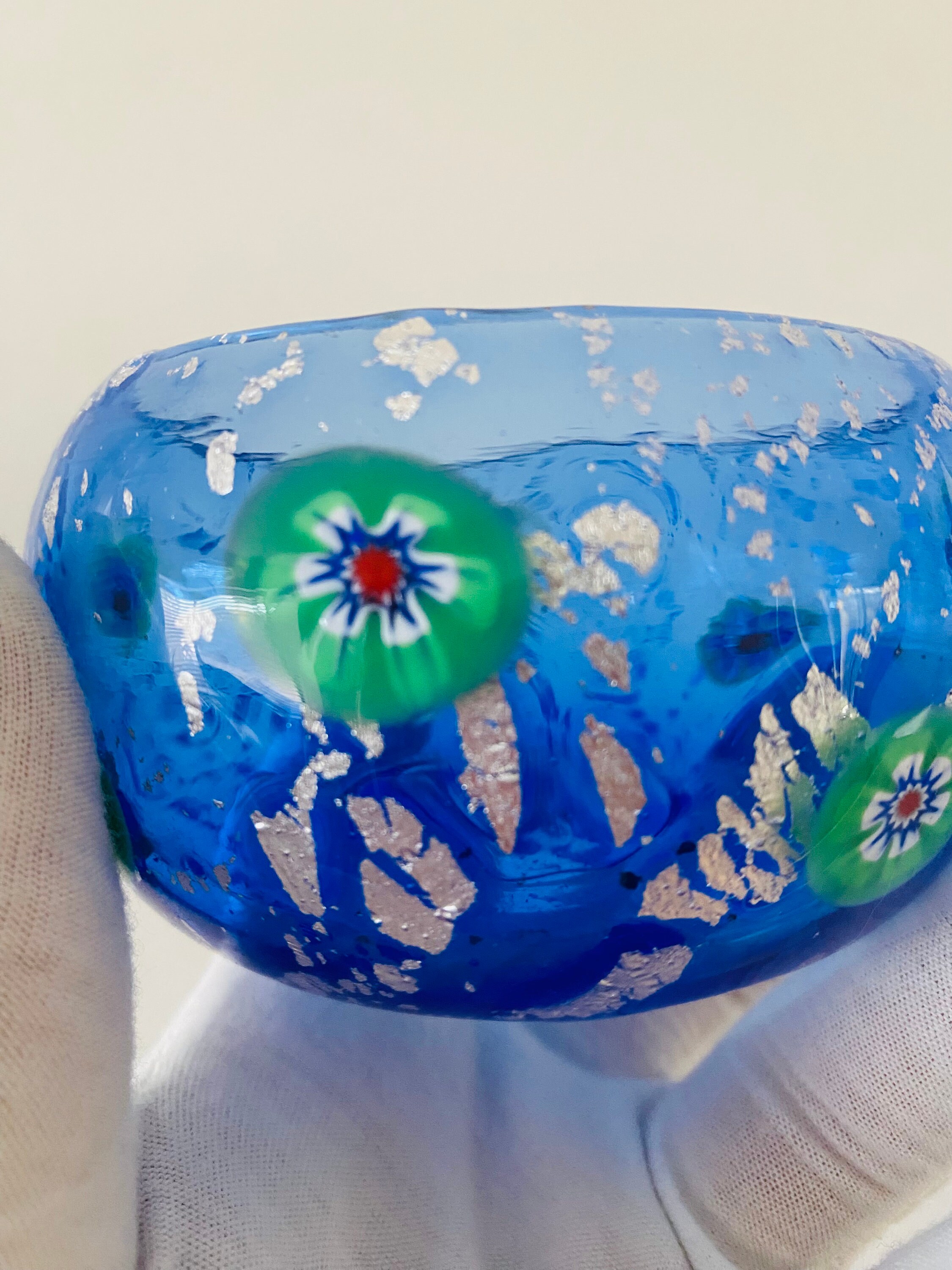 Postmodern Blue Handblown Glass Bowl With Murrini / Millefiore and ...