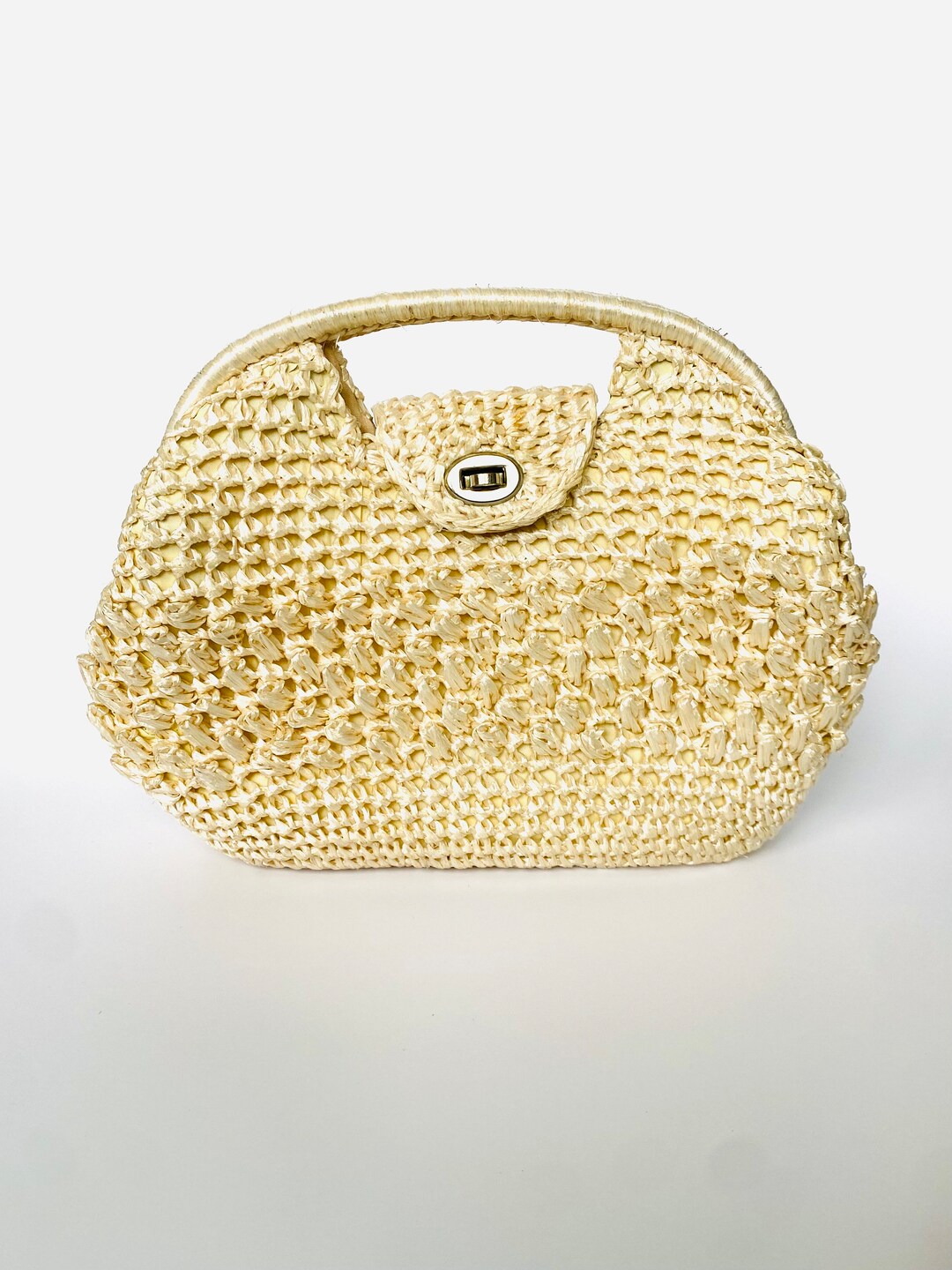 Vintage Cream Raffia Woven Purse Handbag Made in Japan Basket Bag ...