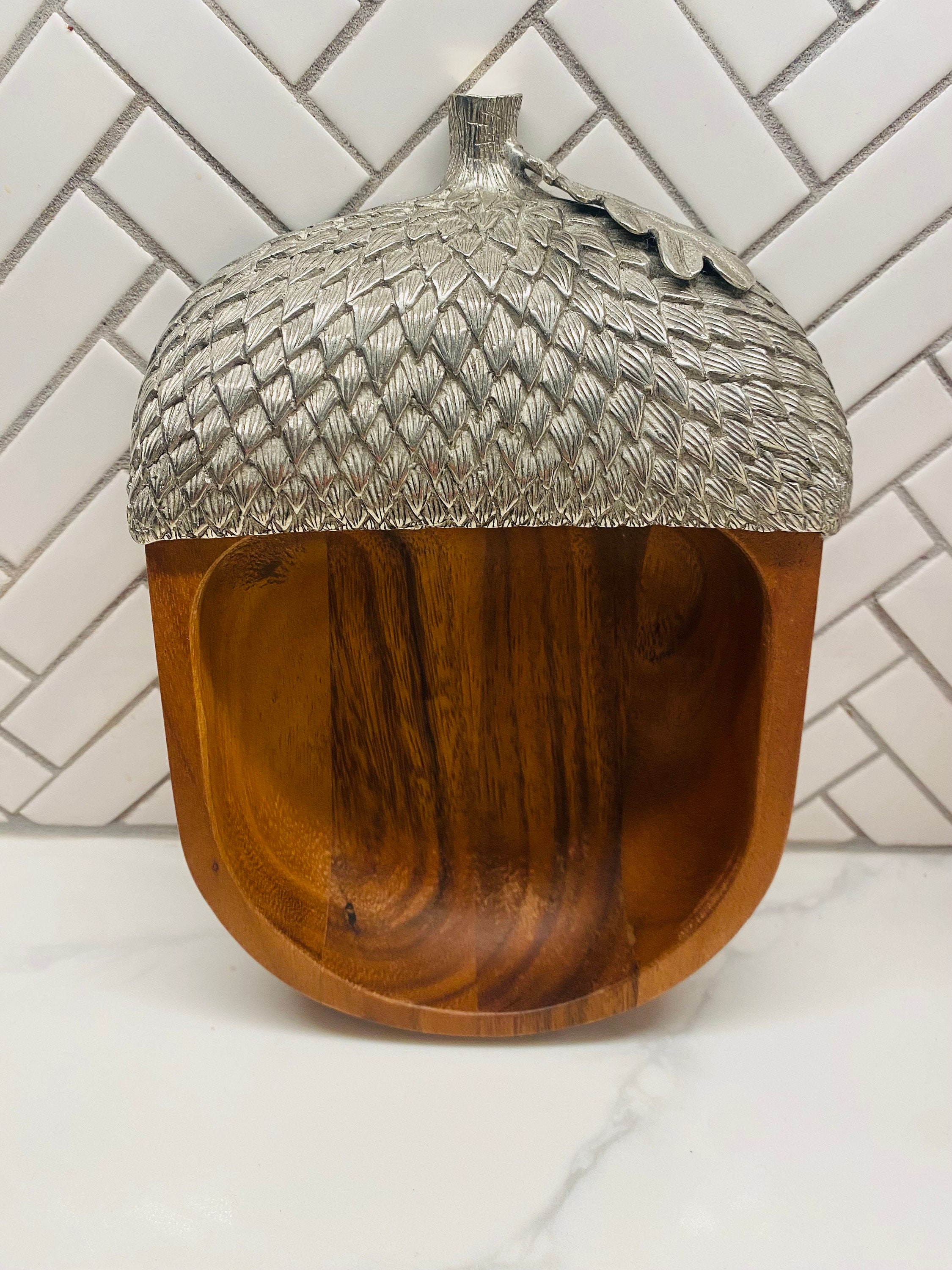 Vagabond House Acorn Wood and Pewter Nut Bowl Dish - Etsy