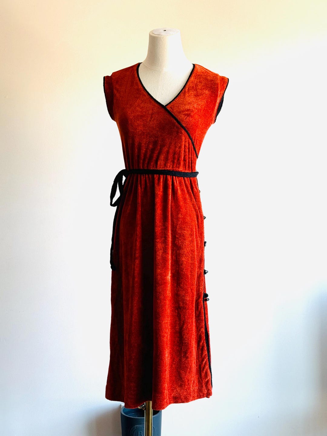 Vintage Mindy Malone Terry Cloth / Velour Toweling Faux Wrap Dress With ...