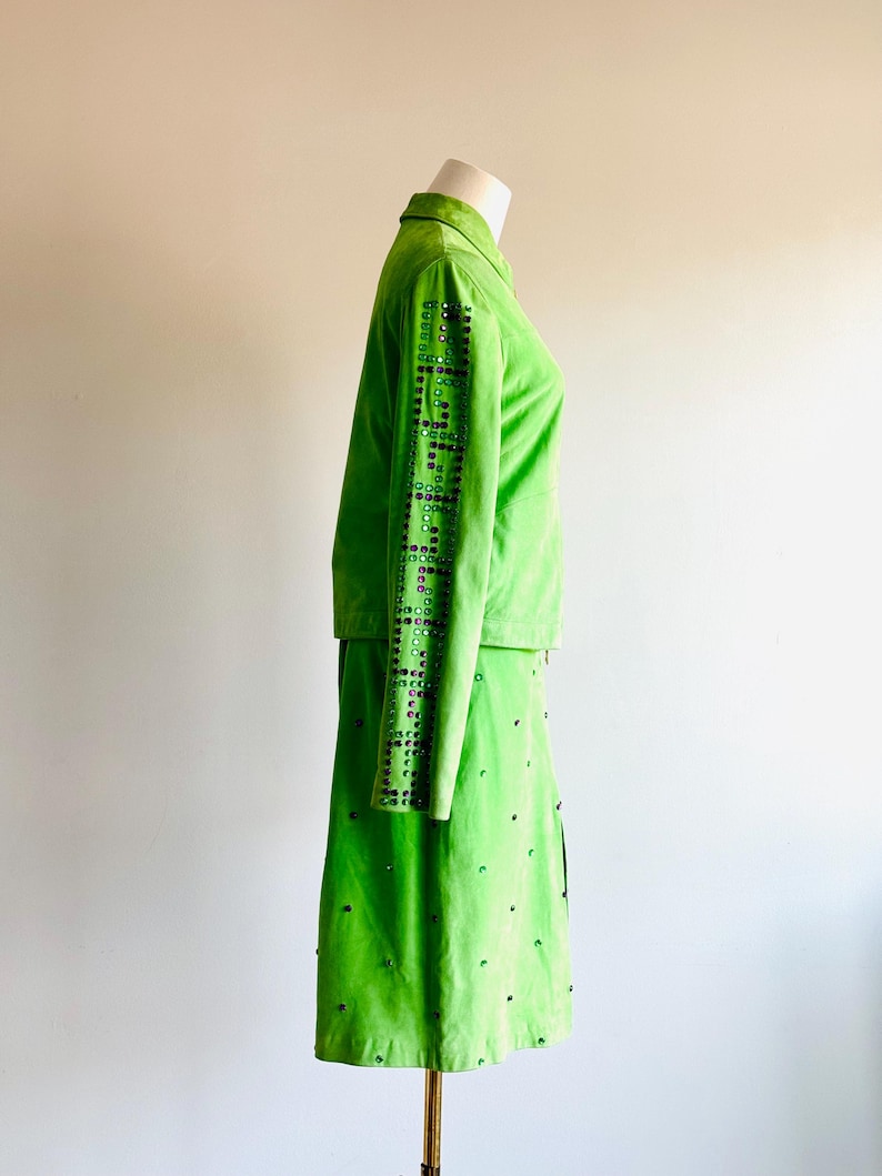 Vintage Gianni Versace Green Suede & Swarovski Crystal Embellished ...