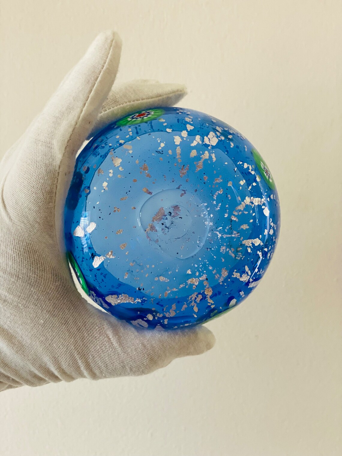Postmodern Blue Handblown Glass Bowl With Murrini / Millefiore and ...