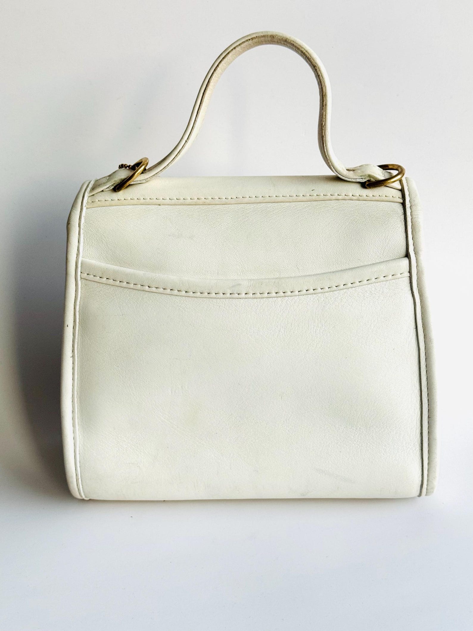 Vintage Coach White / Bone Leather Regina Top Handle Top Handle Purse ...
