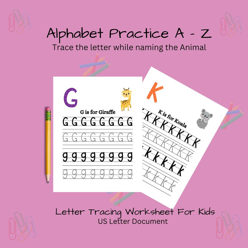 A-Z Alphabet Tracing Worksheets | Handwriting Practice (PDF) - Etsy