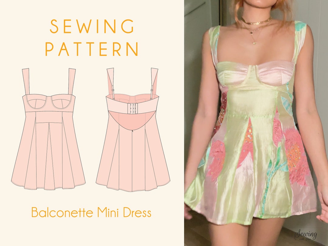 Balconette Mini Dress Sewing Pattern With Bustier Neckline and Godet ...