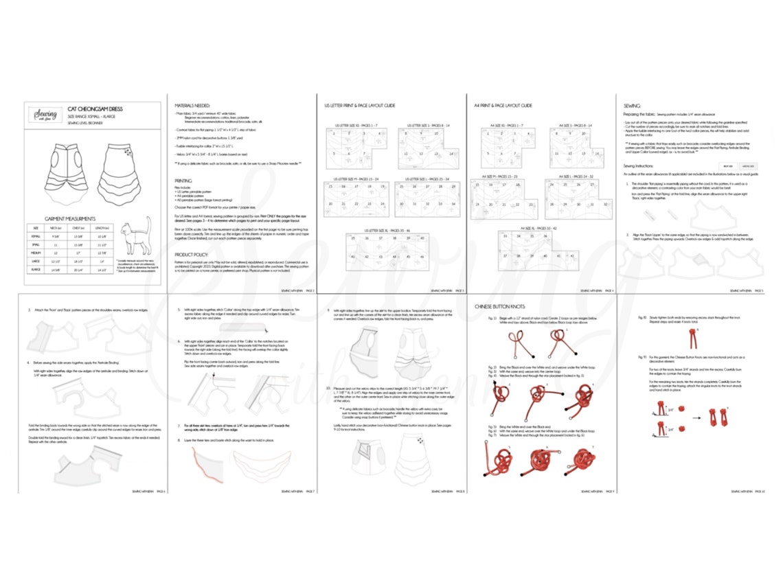 Cheongsam / Qipao Dress for Cats PDF Digital Sewing Pattern - Etsy
