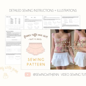 Pixie Ruffle Mini Skort Sewing Pattern Flounce Ruffle Mini Skirt Sewing Pattern Built in Shorts ...