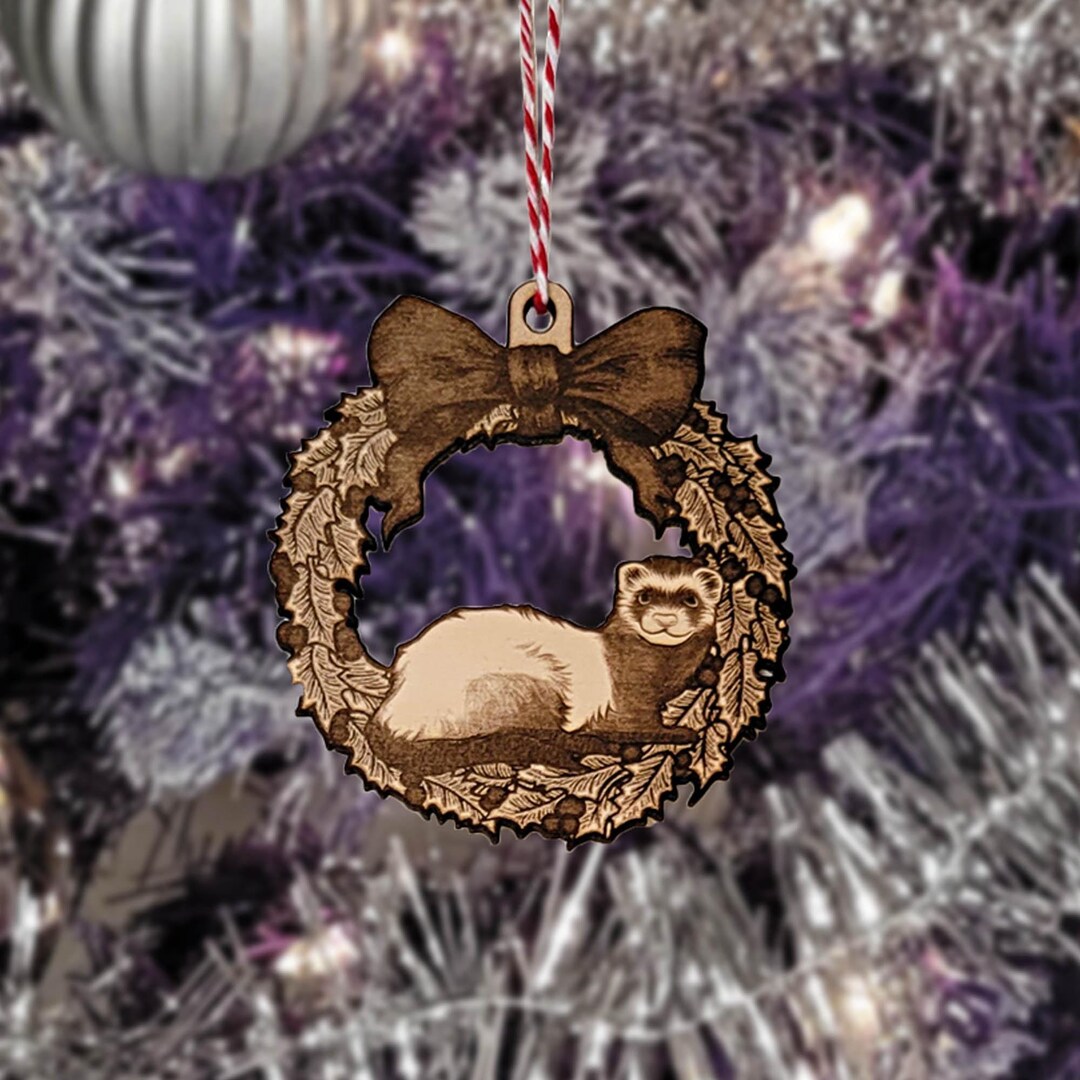 Ferret Christmas Ornament | Ferret Wreath Illustration | Handmade Decor ...