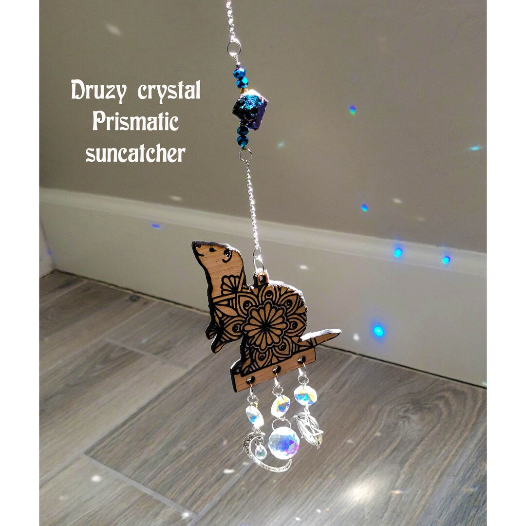 Ferret Art Suncatcher Rainbow Prismatic Ferret Room Decor Blue Titanium ...